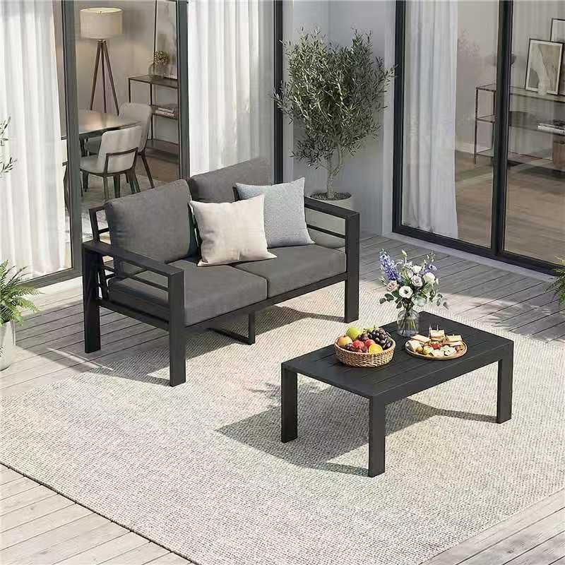 2-Piece Aluminum Outdoor Sectional Sofa Set with 4" Thick Cushions, All ...