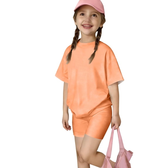 2 Piece Athletic Sweatsuits Sets for Girls Casual Solid Color T Shirts ...