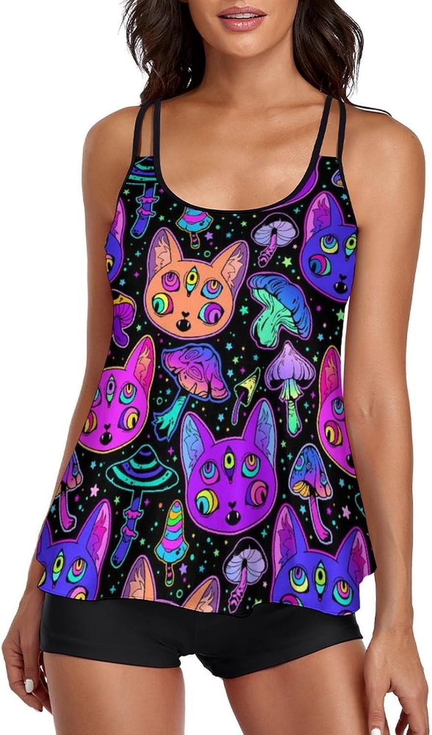2 Piece Athletic Tankini Swimsuits for Women, Blouson Swim Tank Top and ...