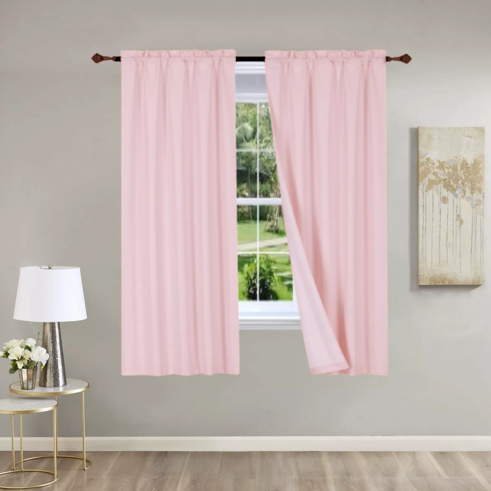 2 Piece Baby Pink Light Blocking Panels White Backing Rod Pocket Window ...