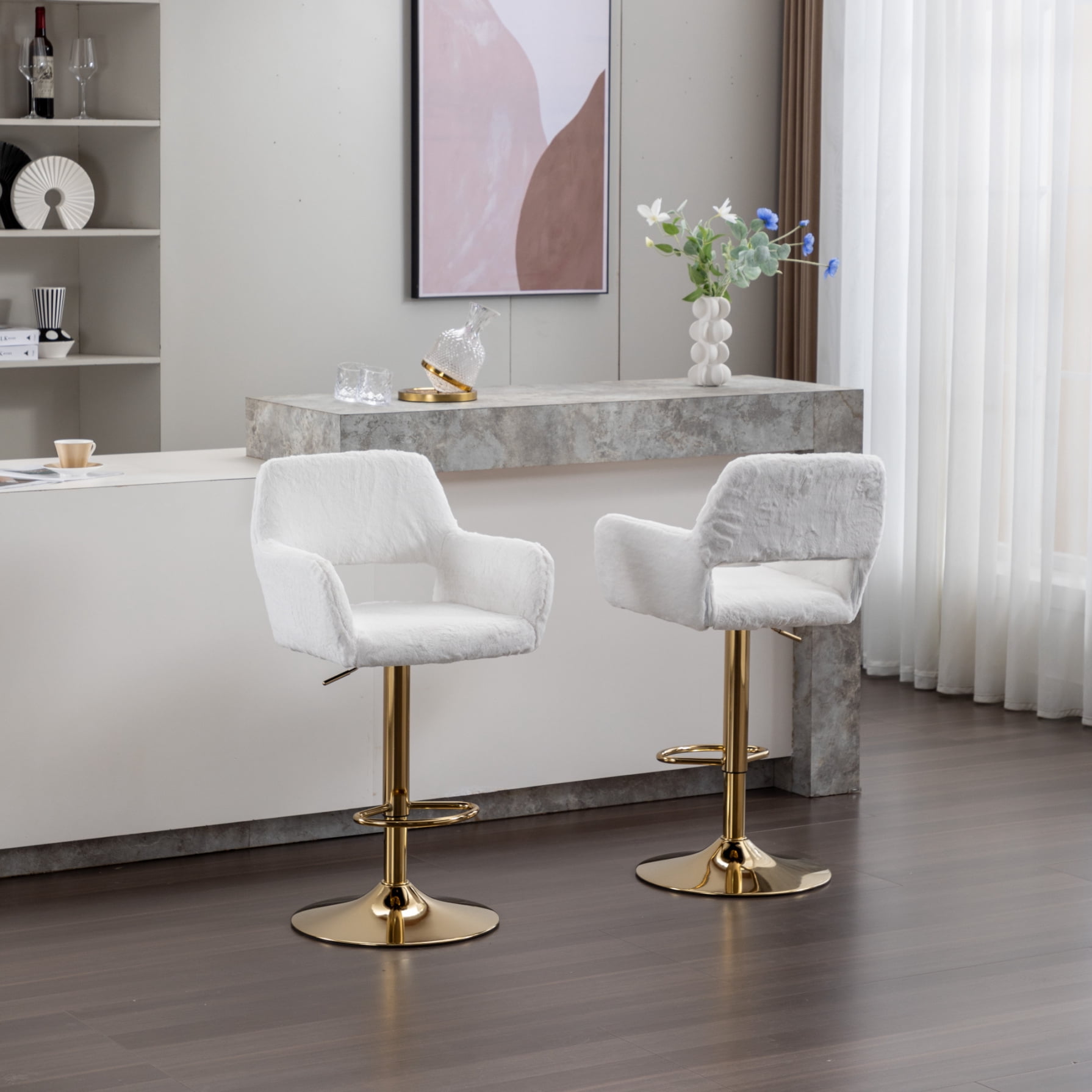 2-Piece Bar Stool, Adjustable Counter Height Barstools with Arm, Back ...
