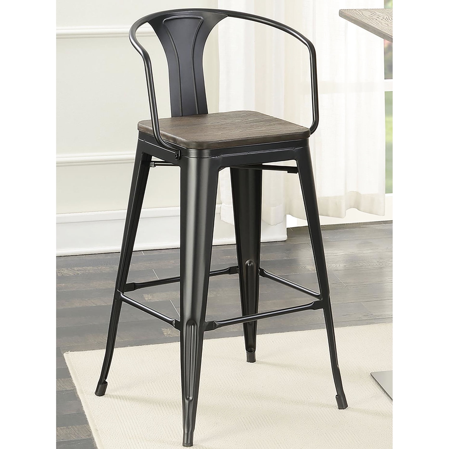 2-Piece Bar Stools in Dark Elm and Matte Black - Industrial Theme ...