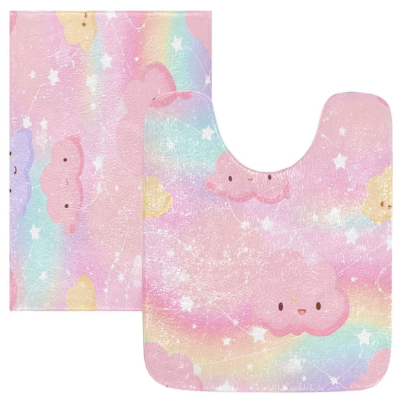 2 Piece Bath Mat Set with U-Shaped Toilet Mat and Rectangle Bath Rugs ...
