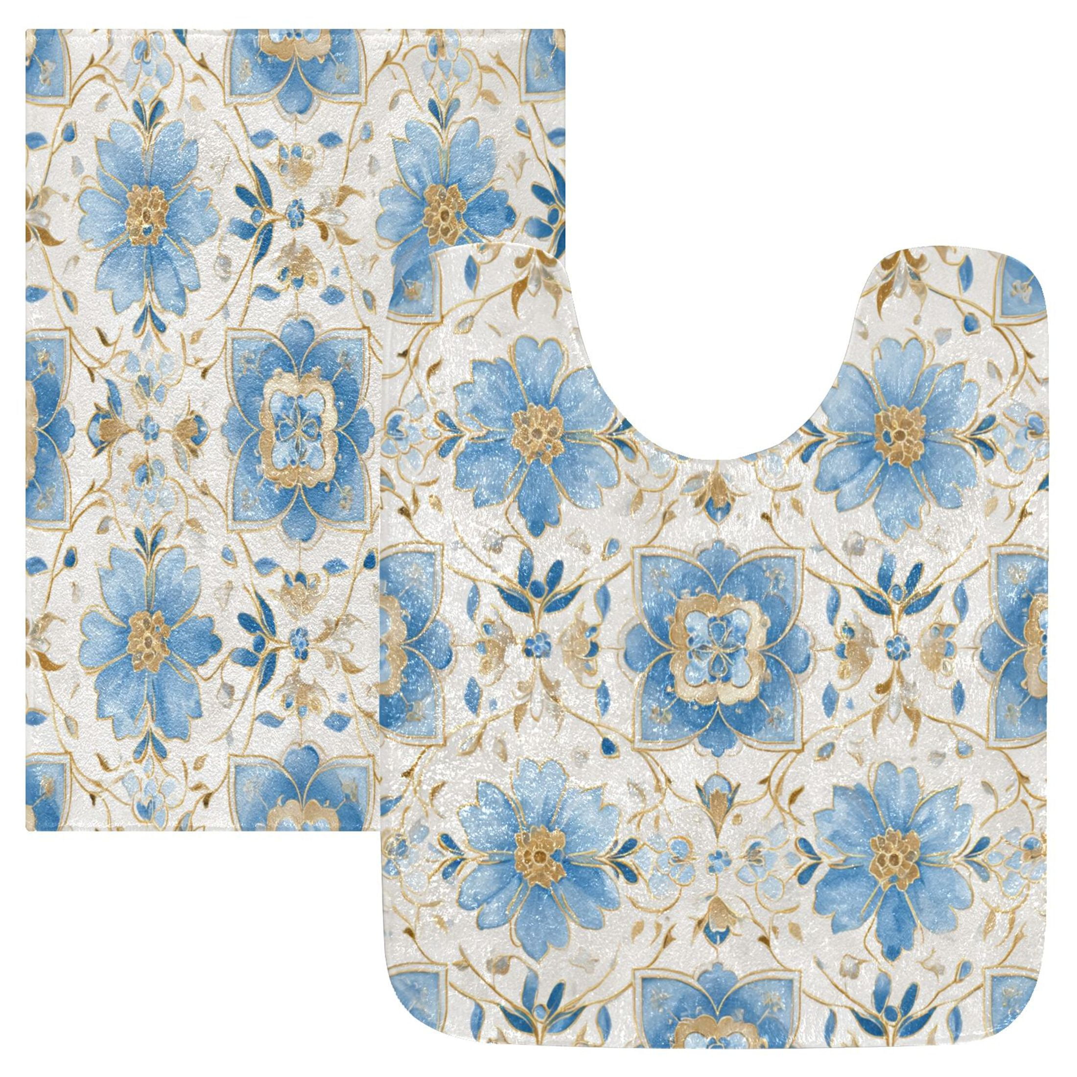 2 Piece Bath Mat Set with U-Shaped Toilet Mat and Rectangle Bath Rugs ...