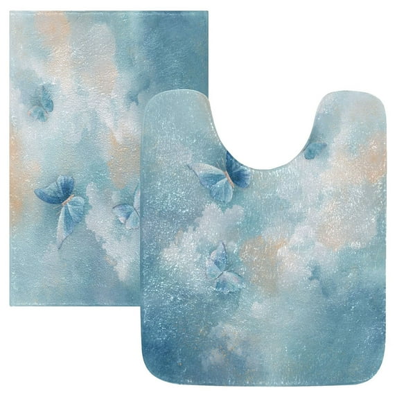 2 Piece Bath Mat Set with U-Shaped Toilet Mat and Rectangle Bath Rugs ...