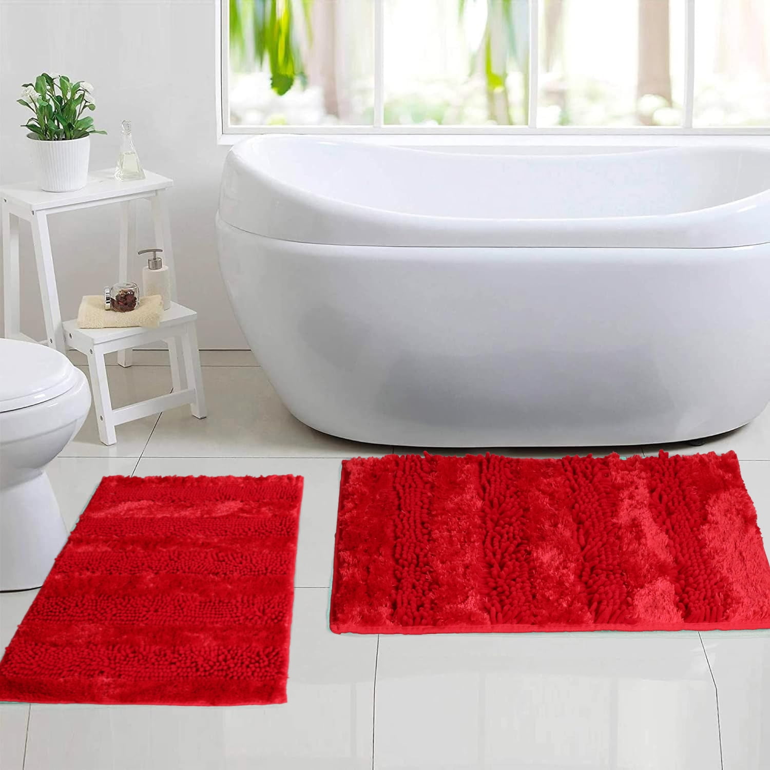 2 Piece Bath Rug Set Butter Chenille Stripe Red - Walmart.com