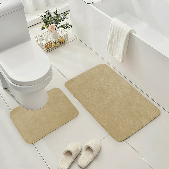 2 Piece Bathroom Rug Set, Solid Color U-Shaped Toilet Mat and Square ...