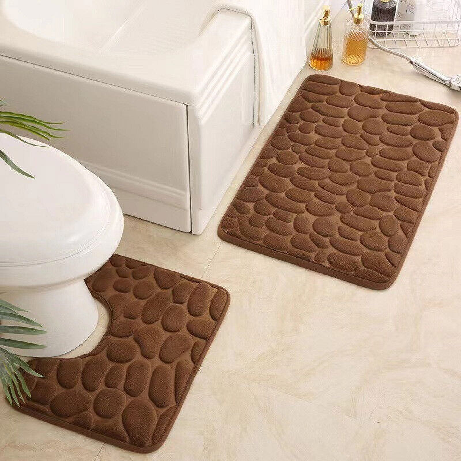 2 Piece Bathroom Rug Washable Bath Mat Set Memory Foam Toilet U-Shaped ...