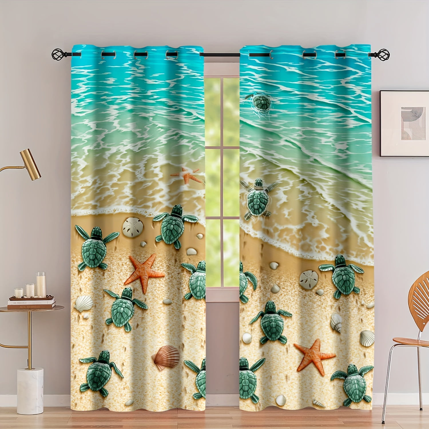2-Piece Beachside Greenery and Blue Sky Digital Print Semi-Sheer ...