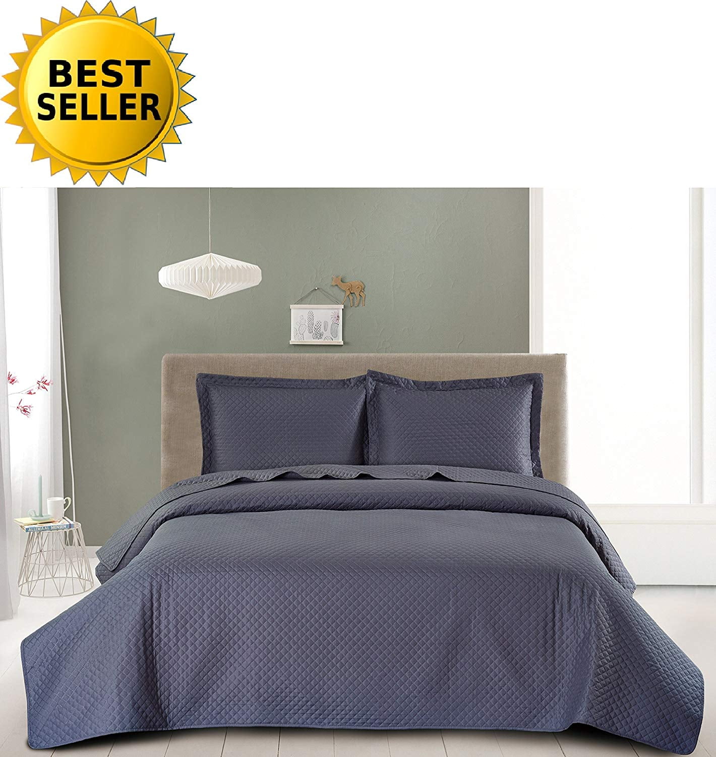 2-Piece Bedspread Coverlet Square Design Quilt Set with Sham Twin/Twin ...