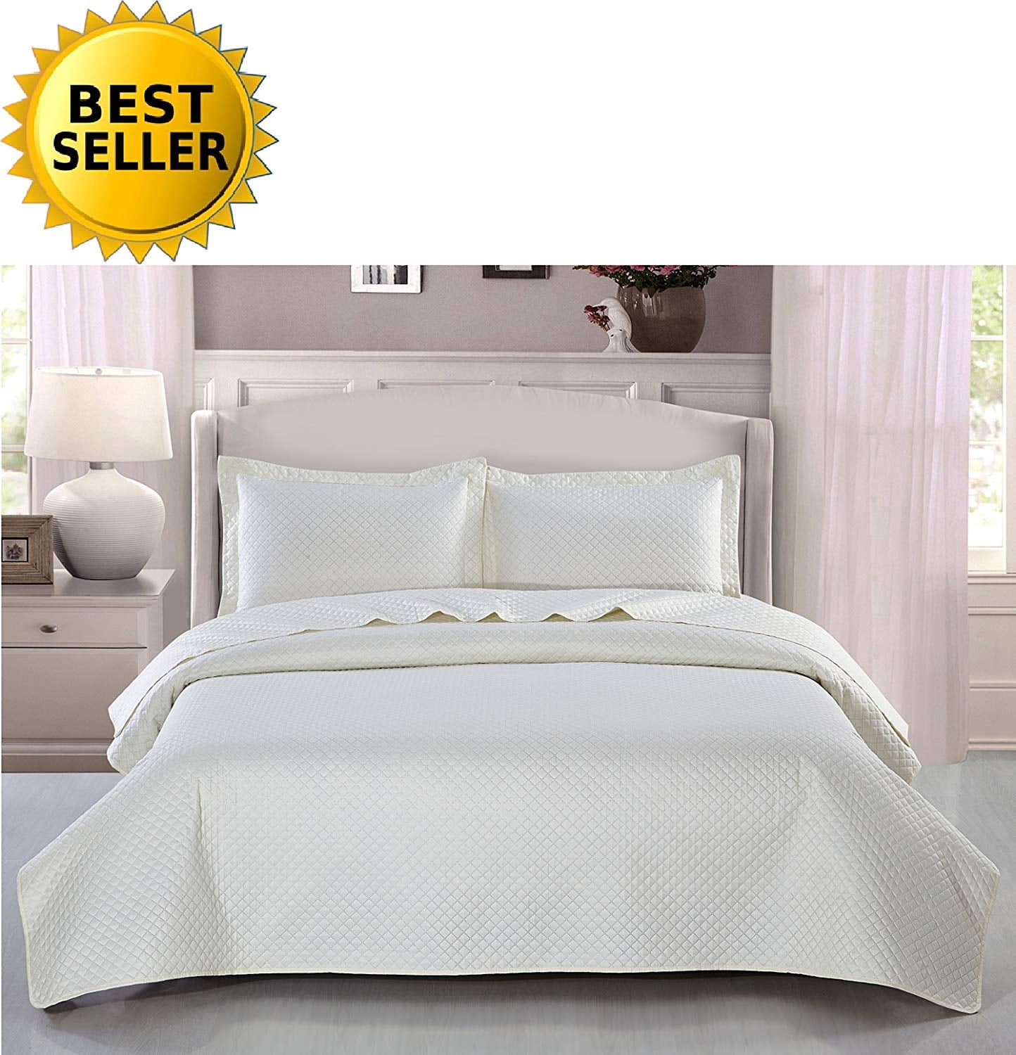 2-Piece Bedspread Coverlet Square Design Quilt Set with Shams King ...