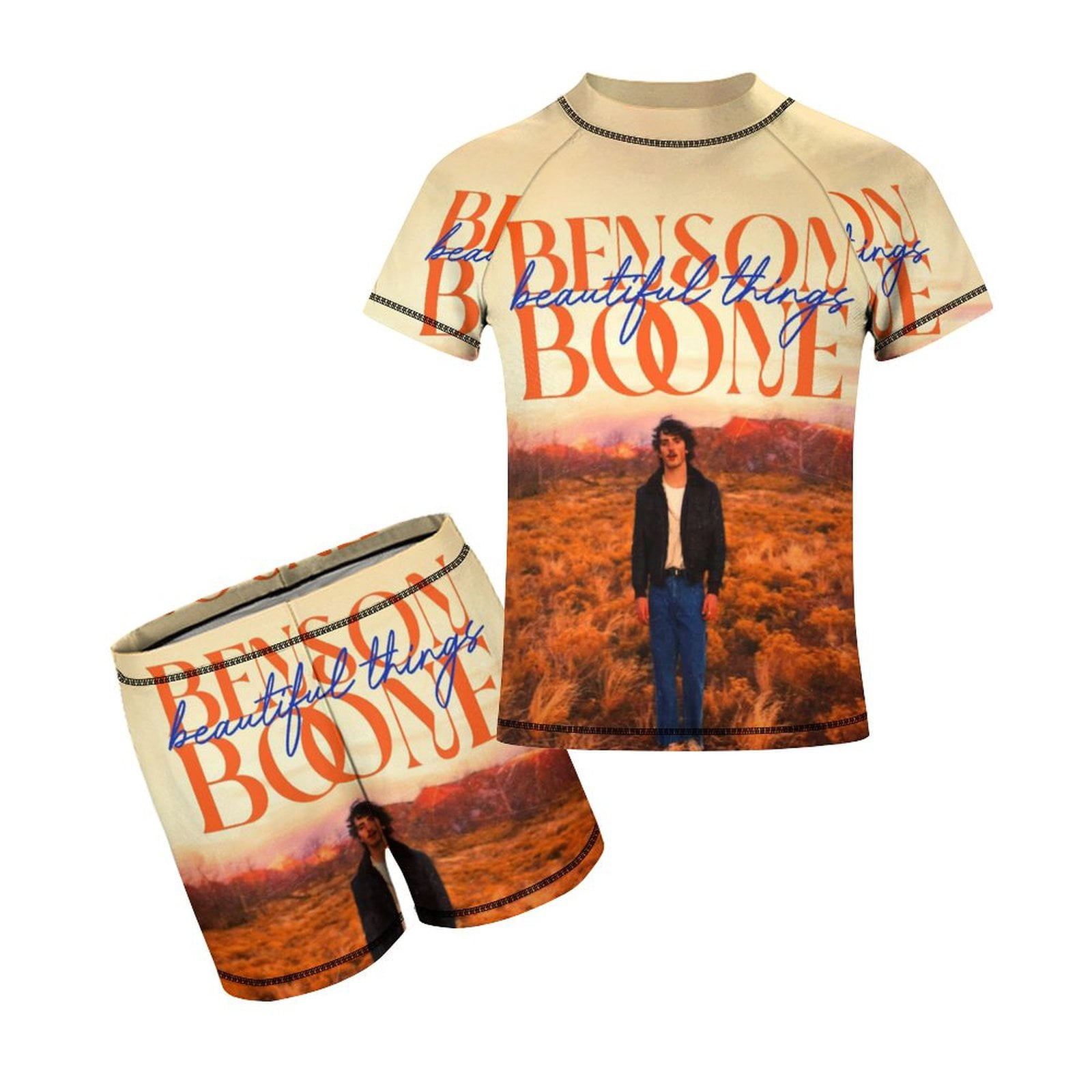 2 Piece Ben-son Boon Rash Guard Summer Swim Shirts with Shorts Set ...