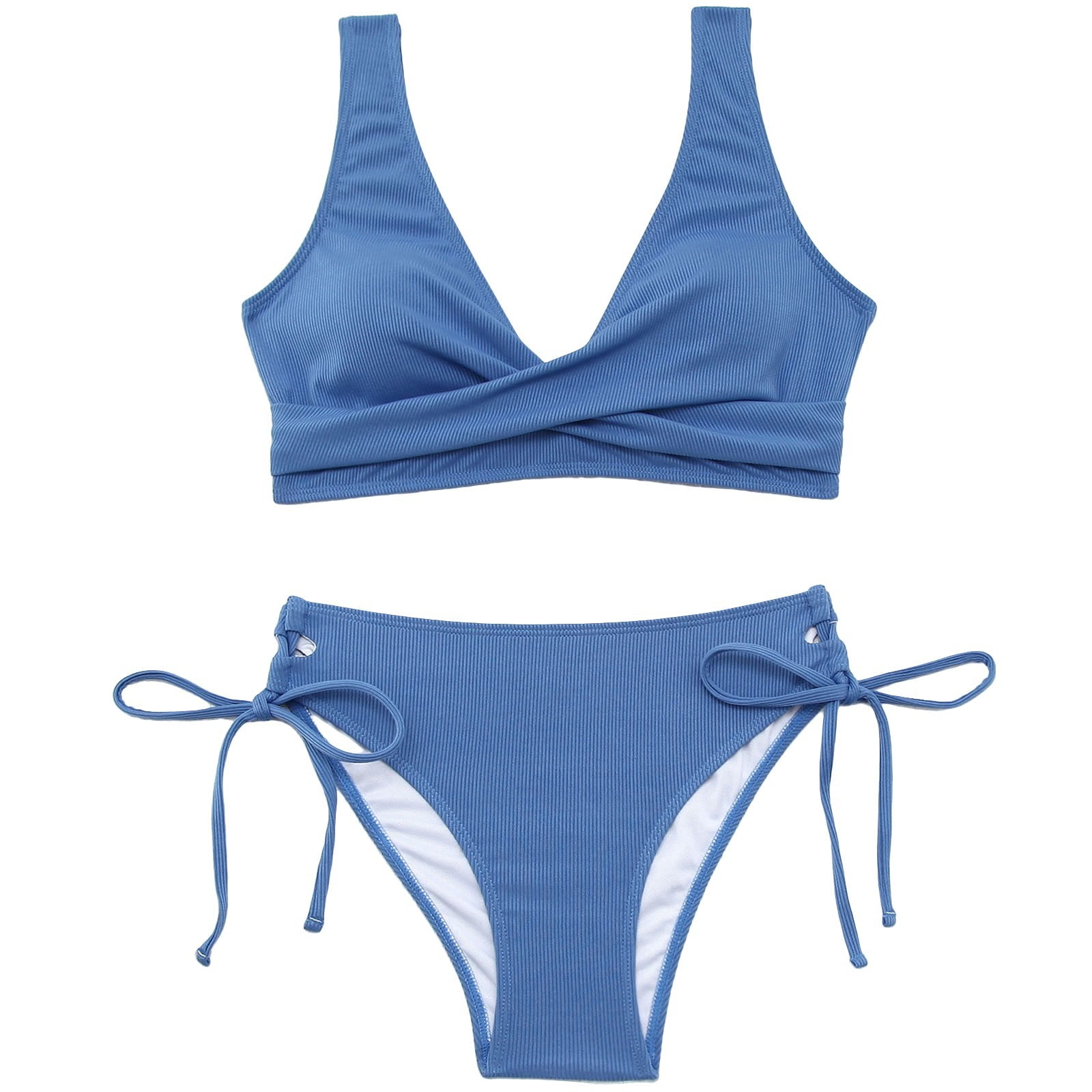 2 Piece Bikinis Sets for Women Sweet Bow Detail Floral Stripe Bikini ...