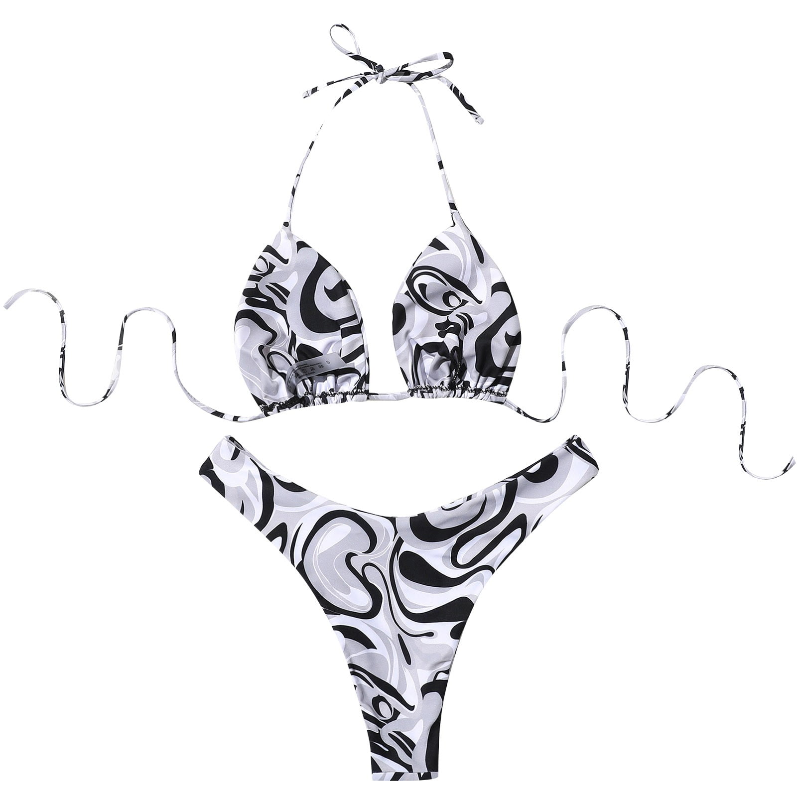 2 Piece Bikinis V-Neck for Women Floral Print Halter Triangle Tie Side ...