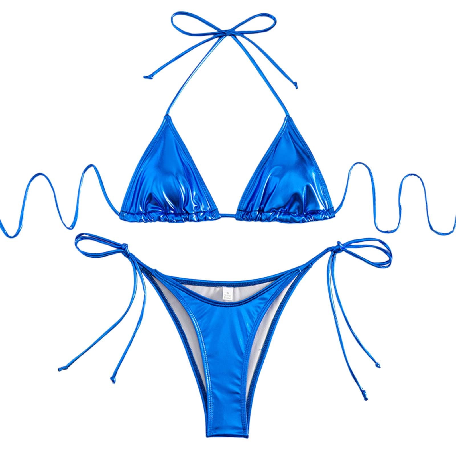 2 Piece Bikinis V-Neck for Women Women's Sparkly Hot Gold Bikini Solid ...