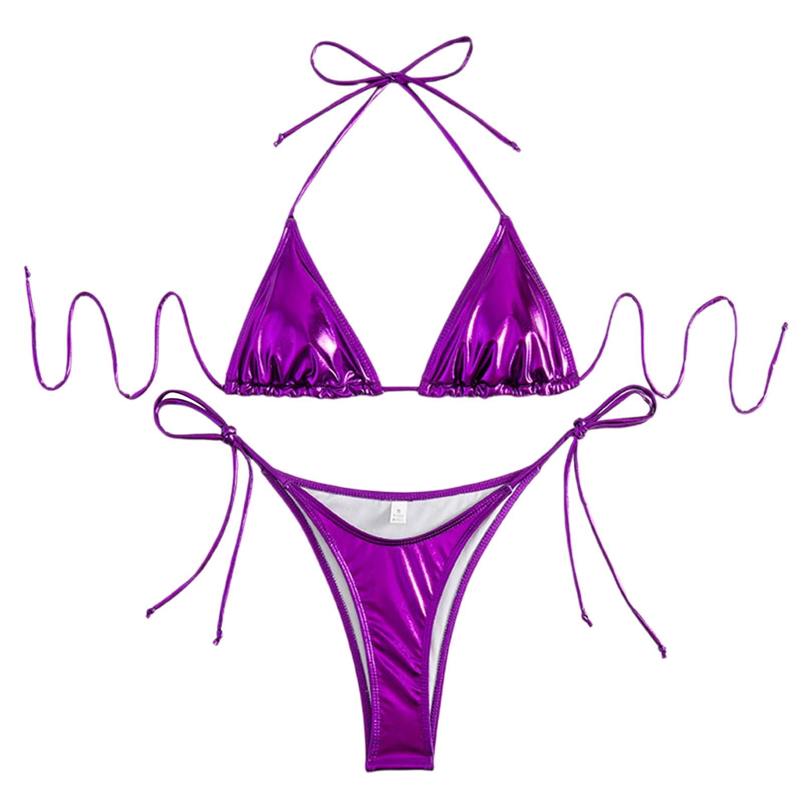 2 Piece Bikinis V-Neck for Women Women's Sparkly Hot Gold Bikini Solid ...