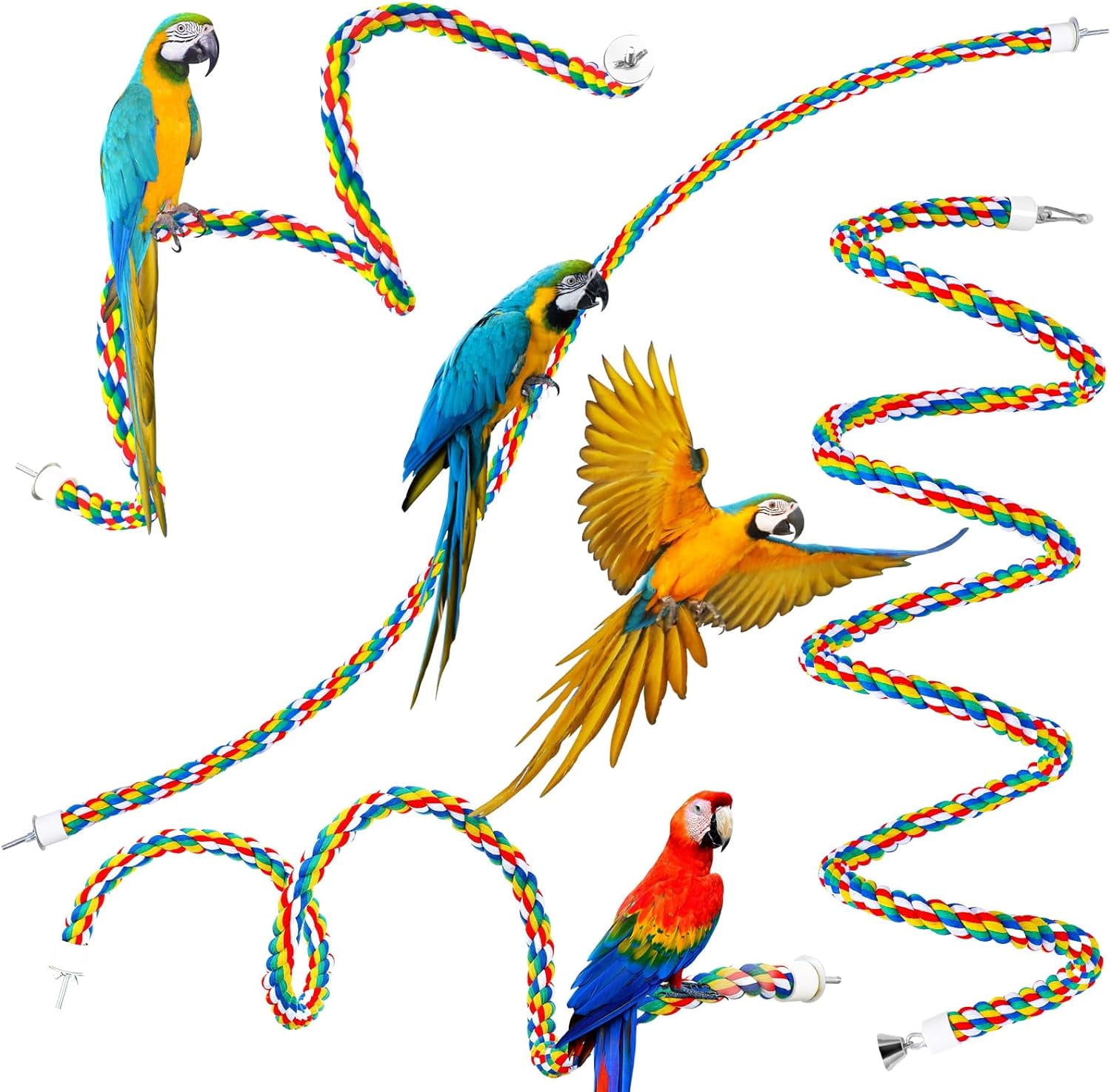 2-Piece Bird Rope Perch and Swing, 94.5'' and 47'' Spiral Bird Ladder ...