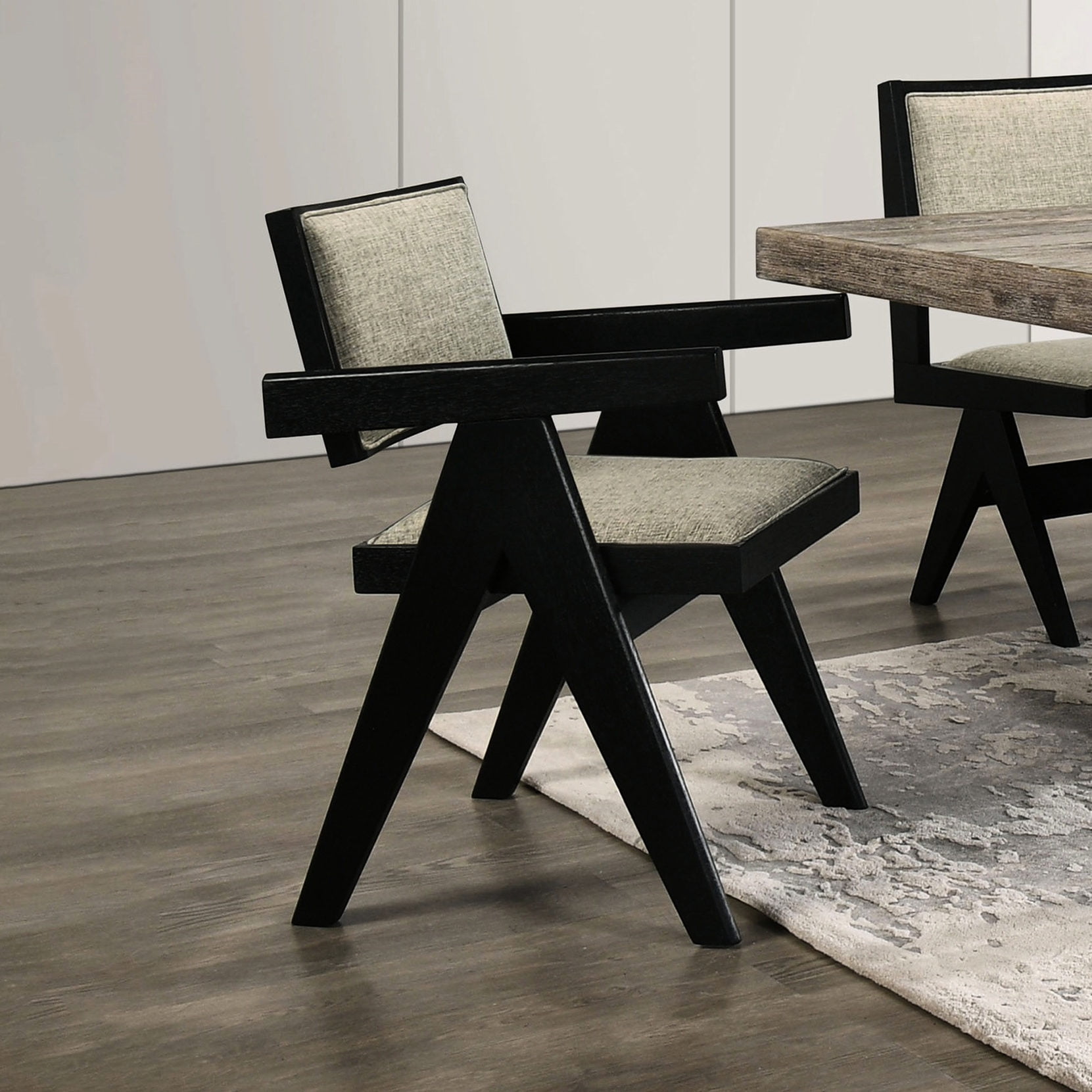 2-Piece Black Arm Chairs with Light Gray Upholstered Seats for Dining ...