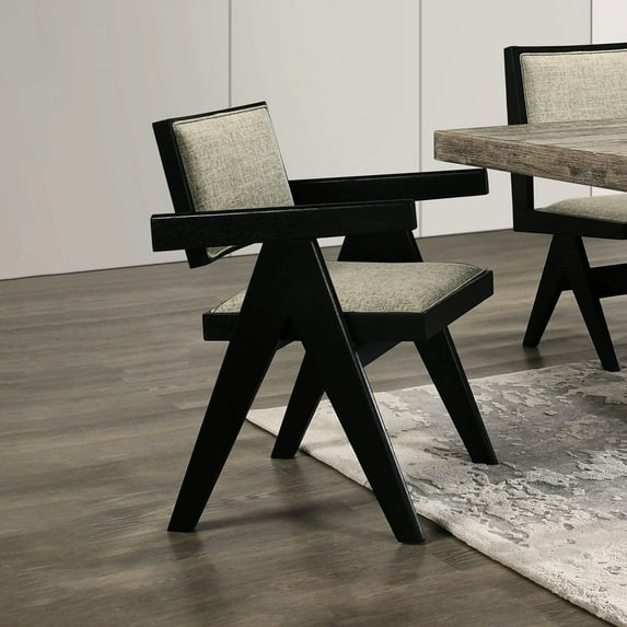 2-Piece Black Arm Chairs with Light Gray Upholstered Seats for Dining ...