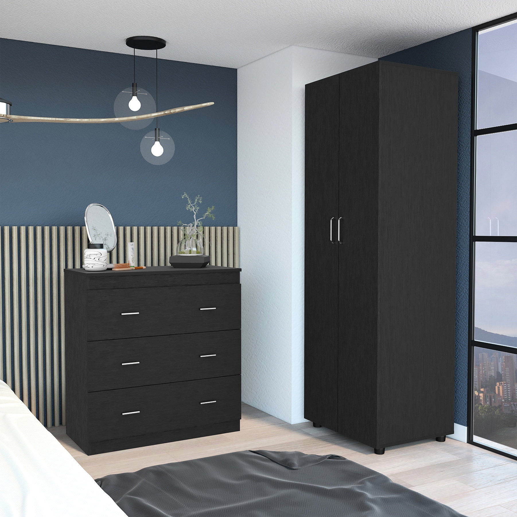 2-Piece Black Bedroom Set with Interlocking Mechanism | Easy Assembly ...