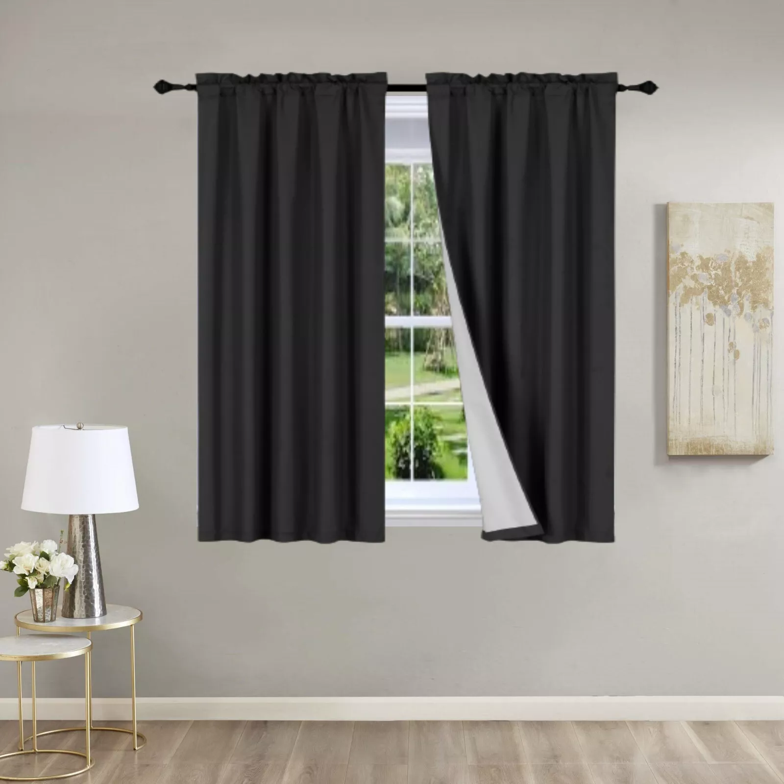 2 Piece Black Light Blocking Panels White Backing Rod Pocket Window ...