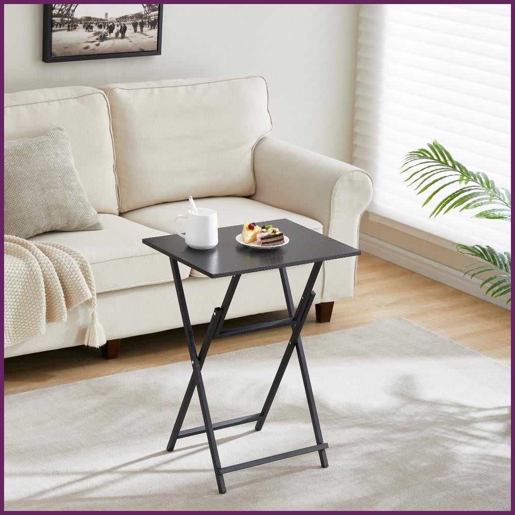 2-Piece Black Space-Saving Coffee Table for Sofa Side, No Assembly ...