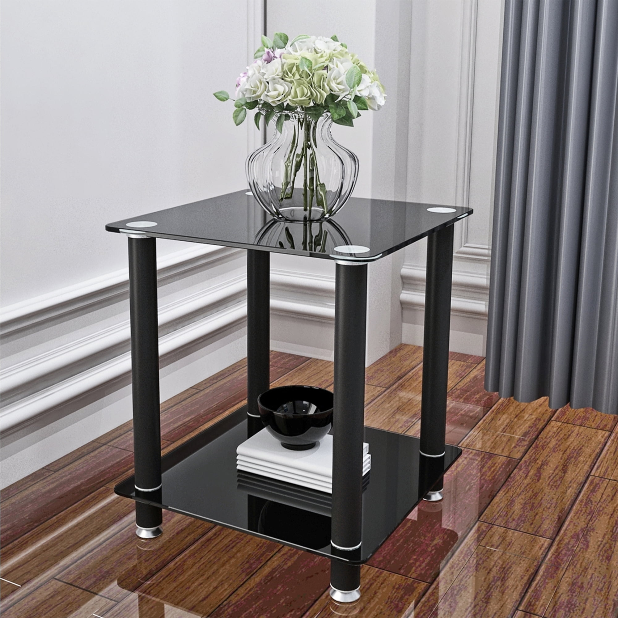 2-Piece Black Side Table , 2-Tier Space End Table ,Modern Night Stand ...