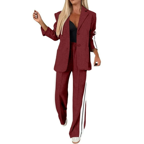 2 Piece Blazer Outfits for Women Oversized Jacket Wide Leg Pants Suits ...