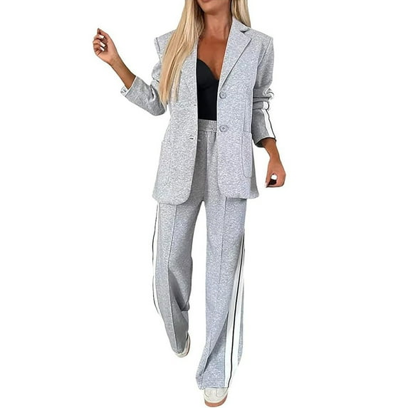 2 Piece Blazer Outfits for Women Oversized Jacket Wide Leg Pants Suits ...