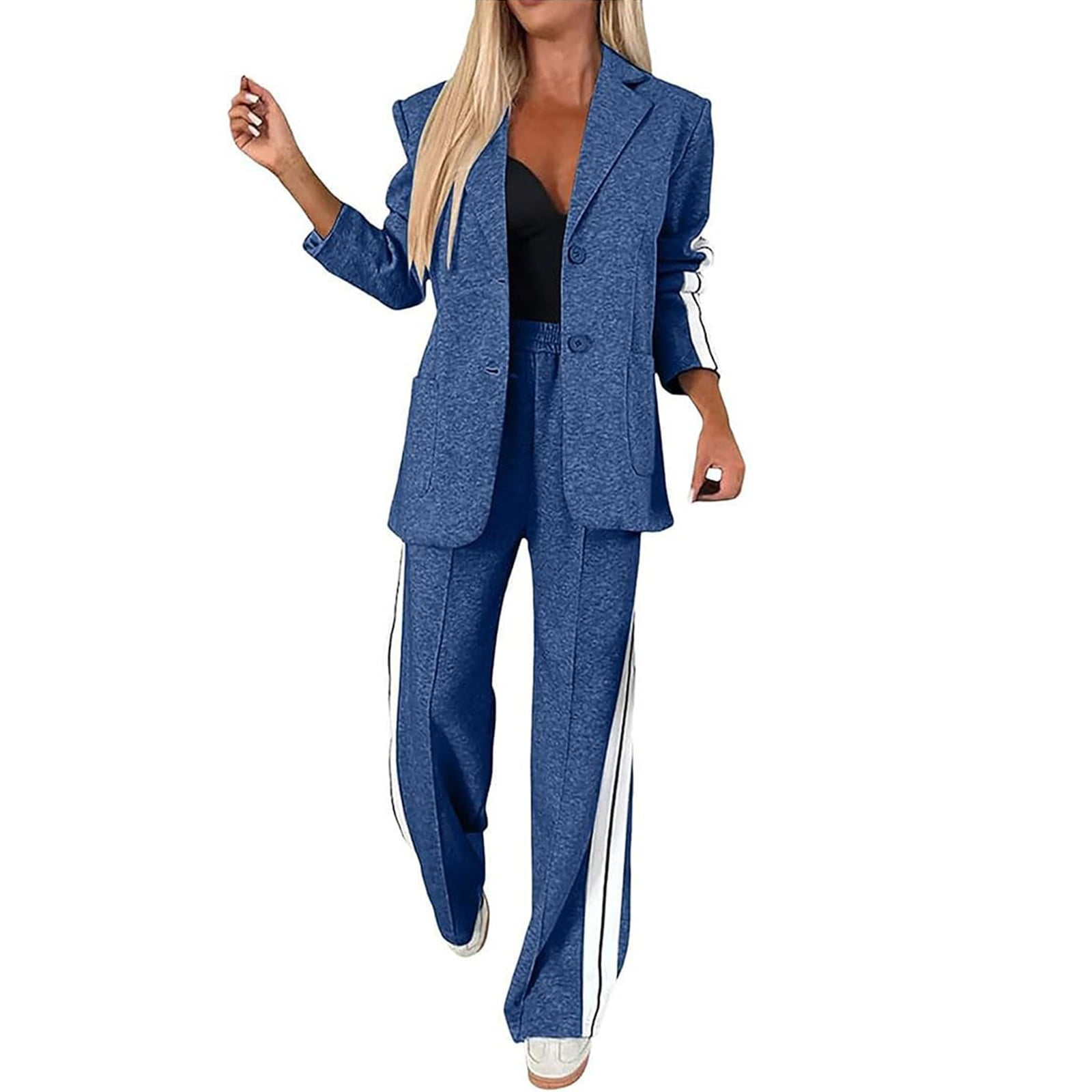 2 Piece Blazer Outfits for Women Oversized Jacket Wide Leg Pants Suits ...