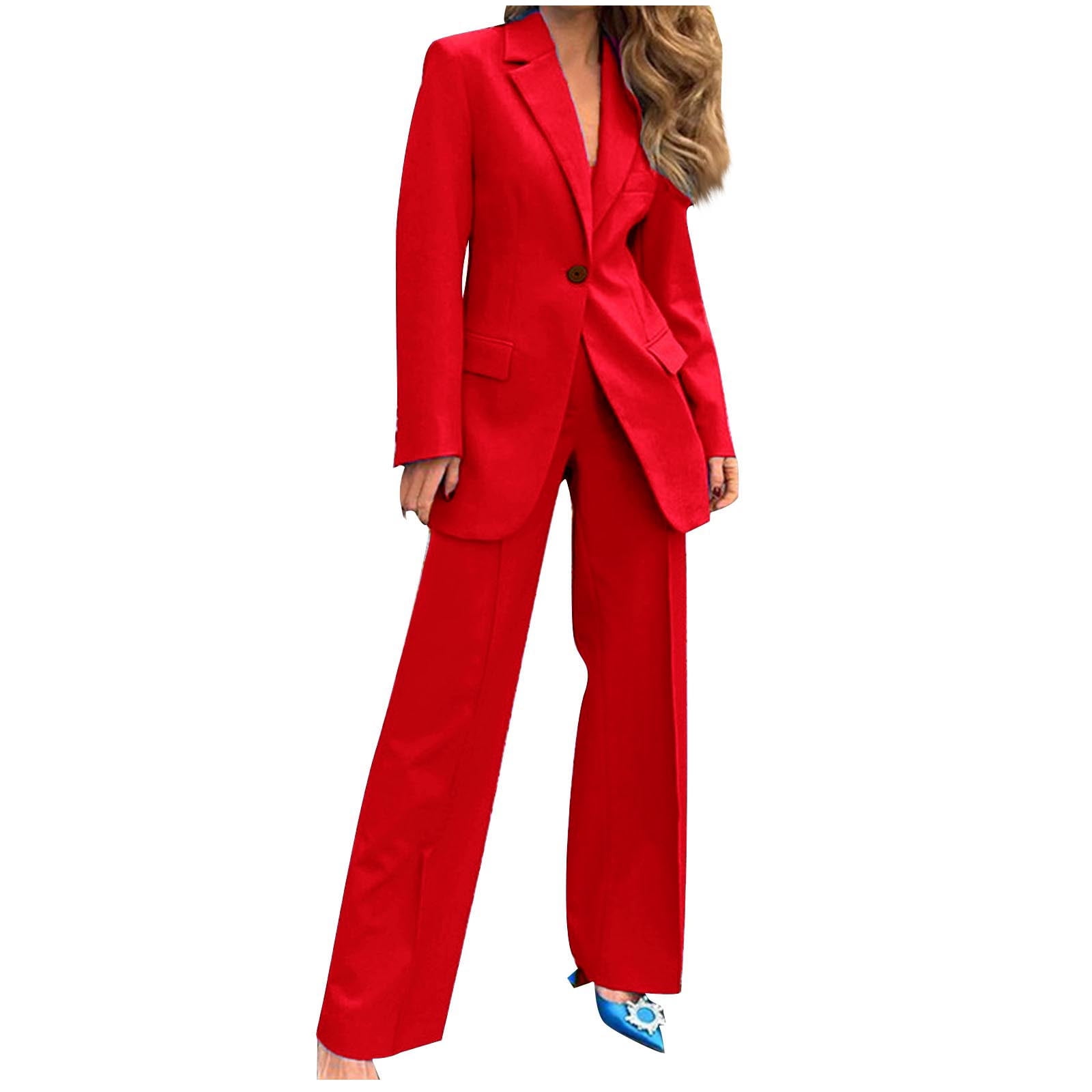 2 Piece Blazer Set For Women Womens Leisure Suits Womens Coat Trousers Solid Color Fashionable