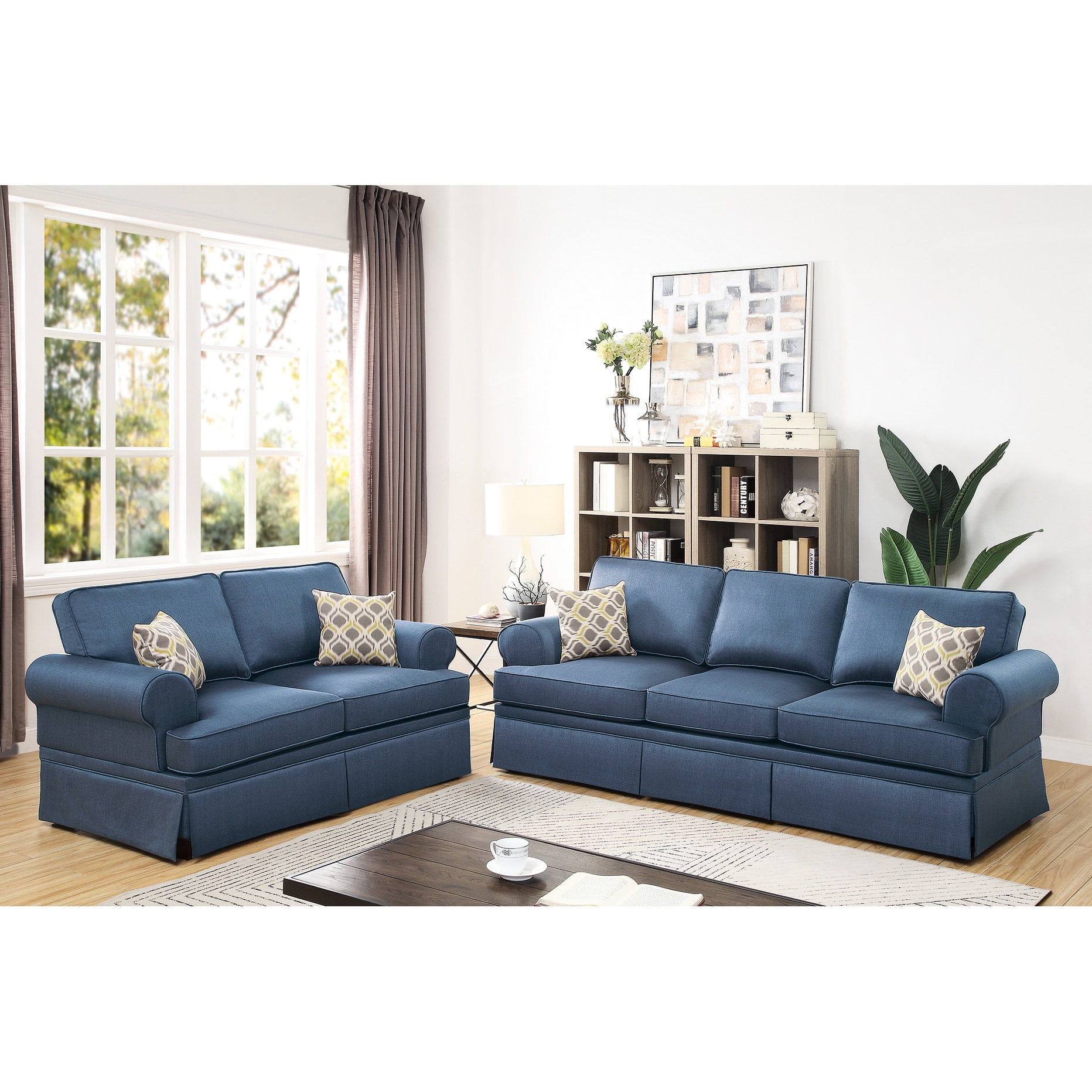 2-Piece Blue Couch Set | Appropriate for Small Living Rooms | Polyfiber ...