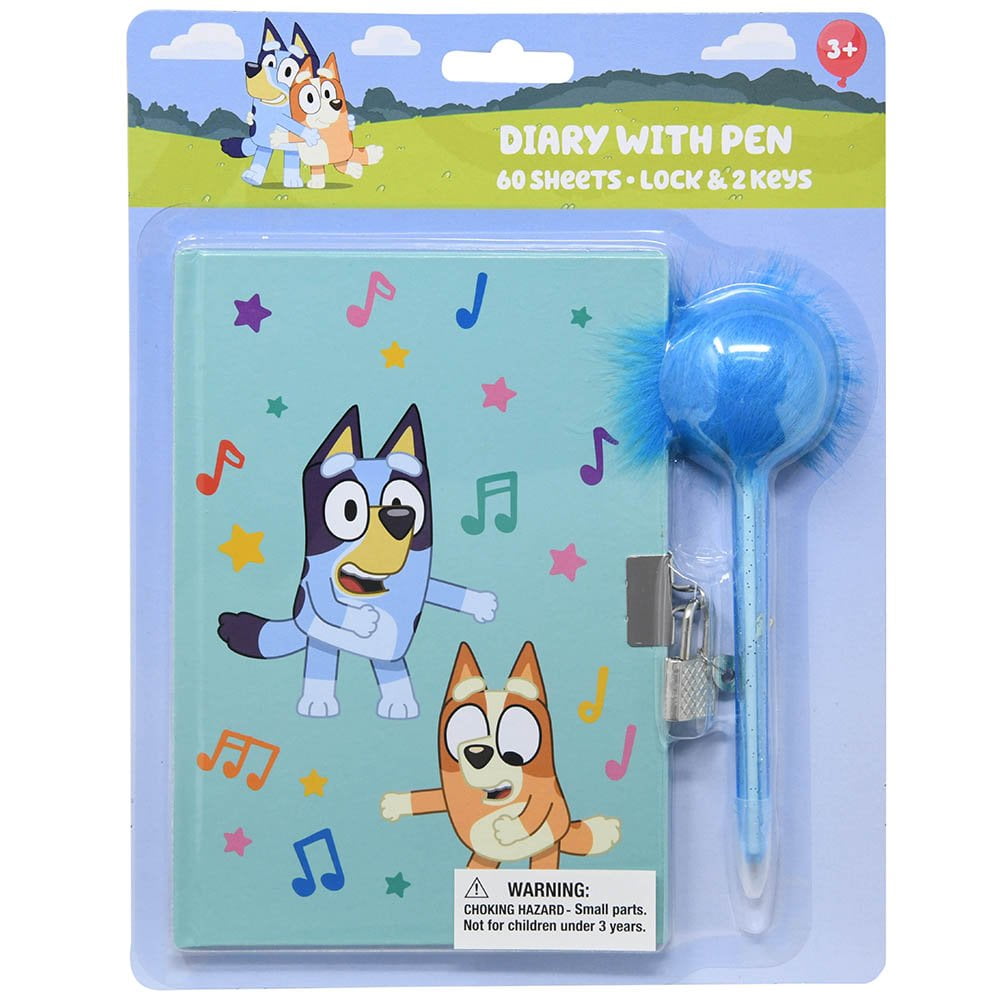 2 Piece Bluey Diary with Pom Pen on Card - Walmart.com