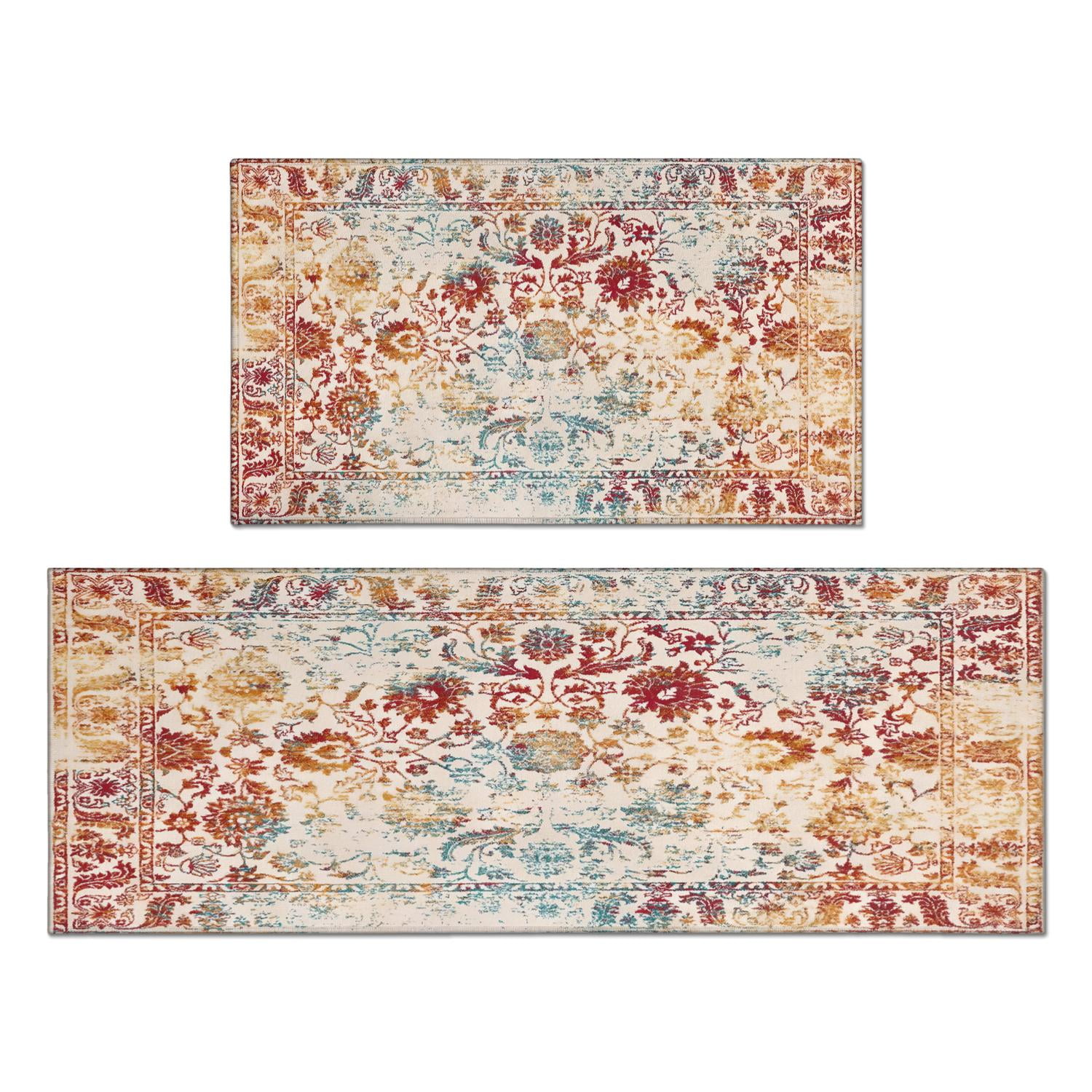 2 Piece Bohemian Light Orange Carpet Rug Kitchen Rug Set, Decor Kitchen ...