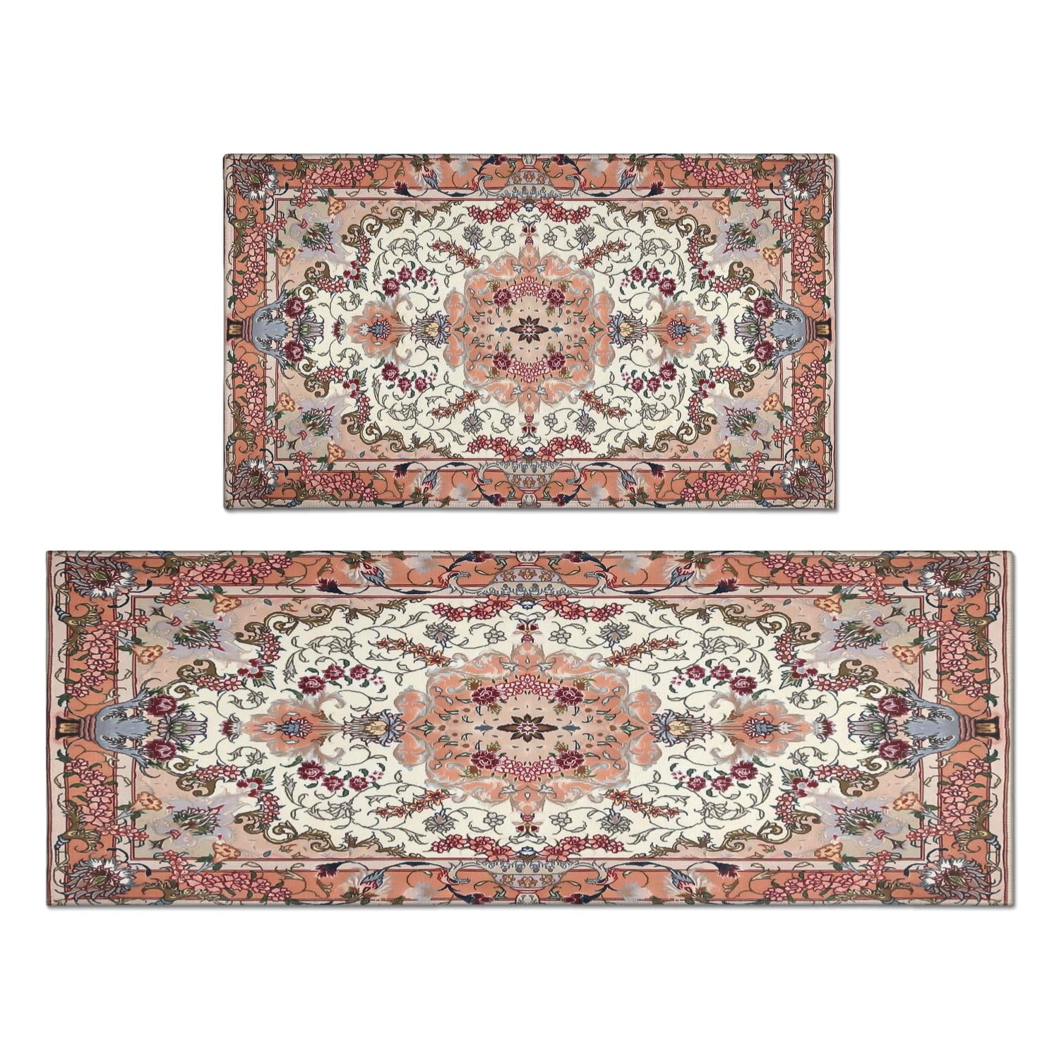 2 Piece Bohemian Orange Ethnic Retro Carpet Rug Kitchen Rug Set, Decor ...