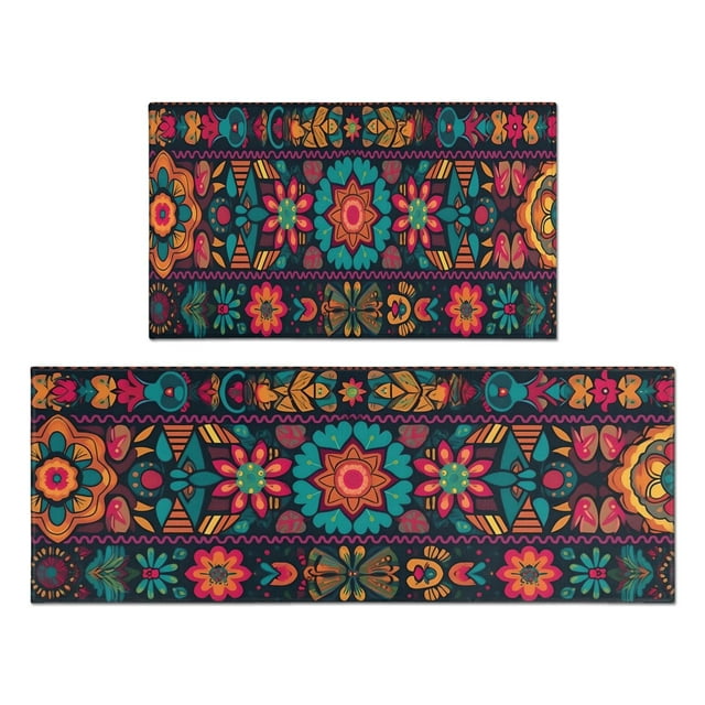2 Piece Boho Kitchen Rugs Set, 17x29 and 17x47, Farmhouse Bohemian ...