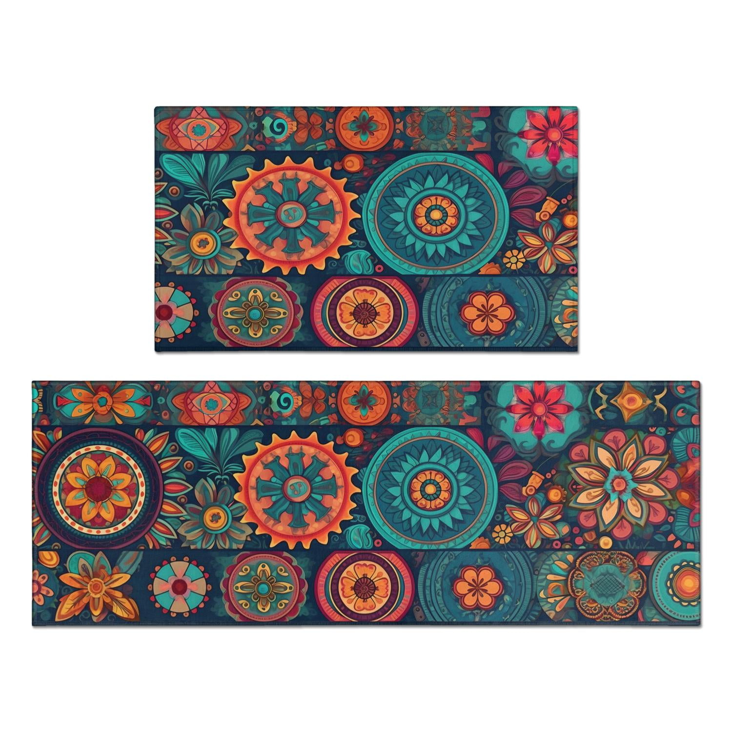 2 Piece Boho Kitchen Rugs Set, 17x29 and 17x47, Farmhouse Bohemian ...