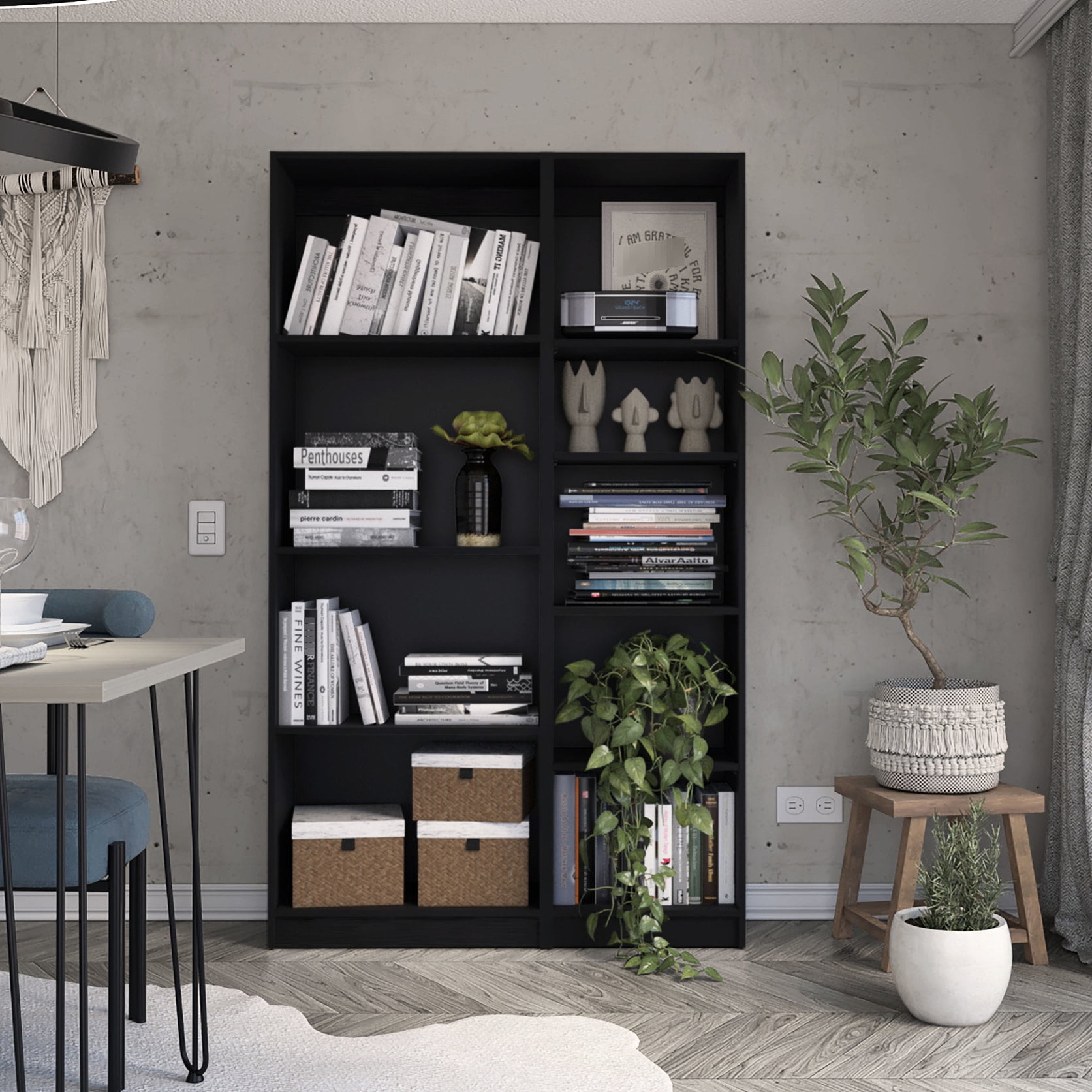 2-Piece Bookcase with Large Shelves, Particle Board Material ...