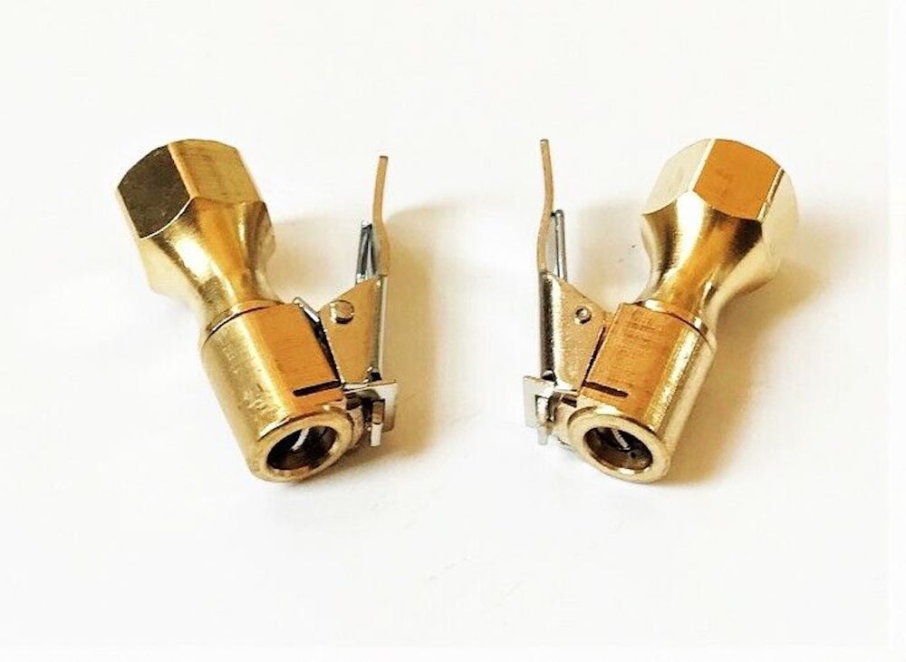 2 Piece Brass Closed Flow Straight Lock ON Tire Chuck Inflators ...