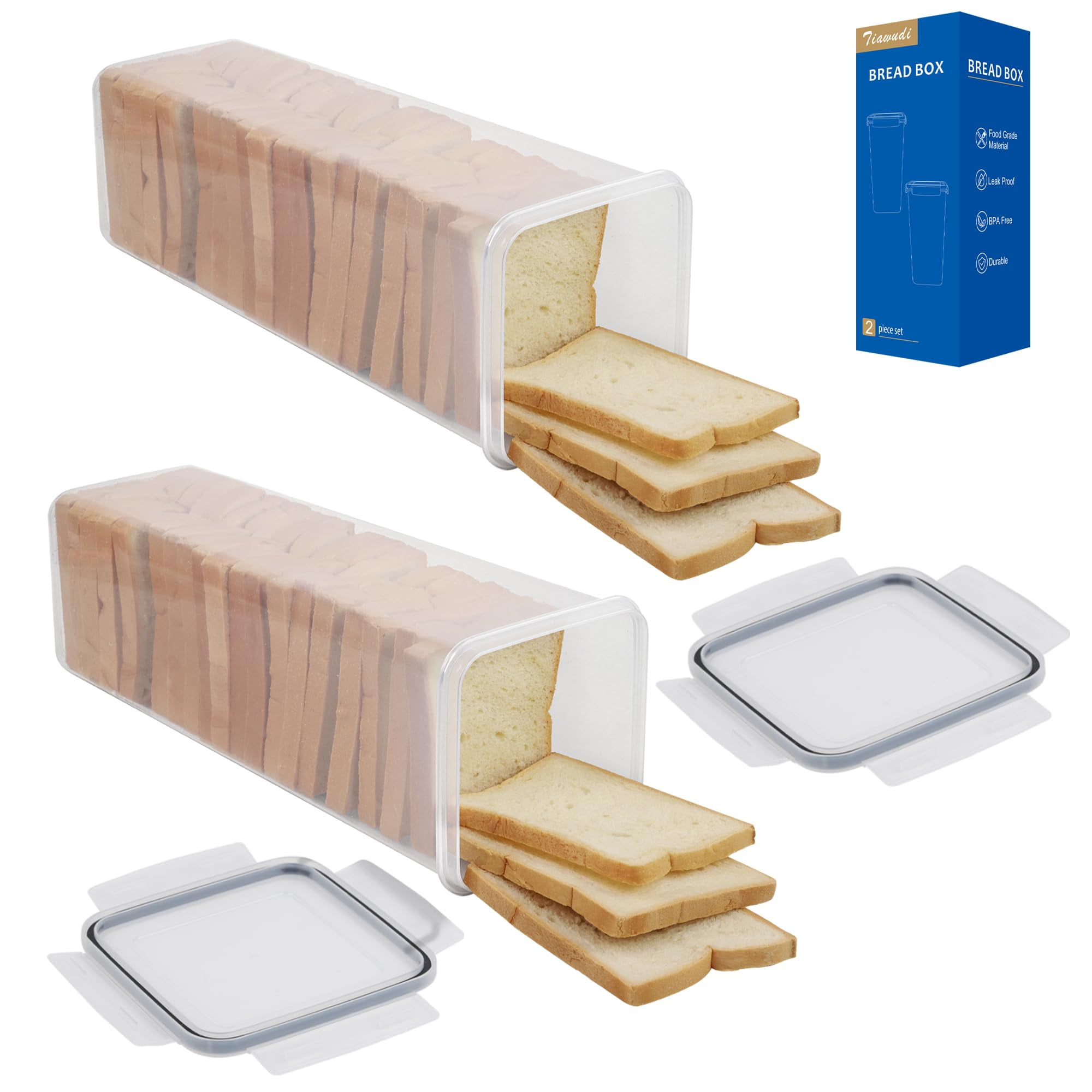 2 Piece Bread Keeper Set, Tall Airtight Bread Bin for Kitchen Pantry ...