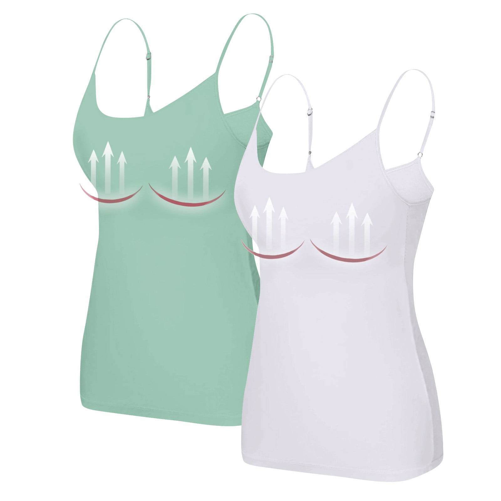 2 Piece Built In Bra Tank Tops for Women Shelf Bra Camisoles Adjustable ...