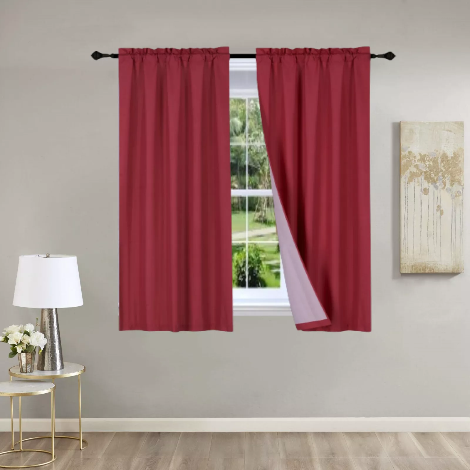 2 Piece Burgundy Light Blocking Panels White Backing Rod Pocket Window ...