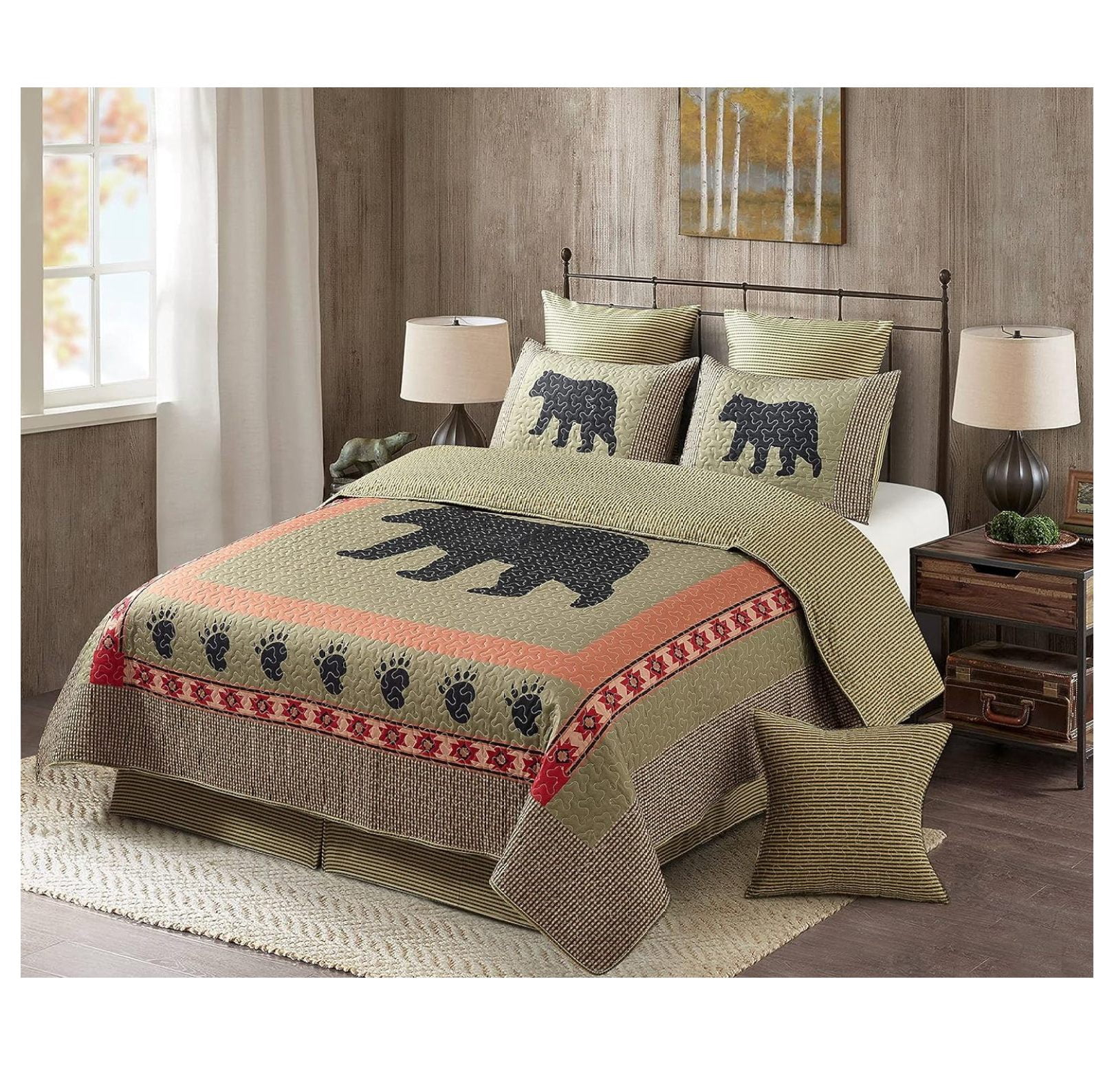2 Piece Cabin Quilt Bedding Set - Bear and Paw - Rustic Country ...