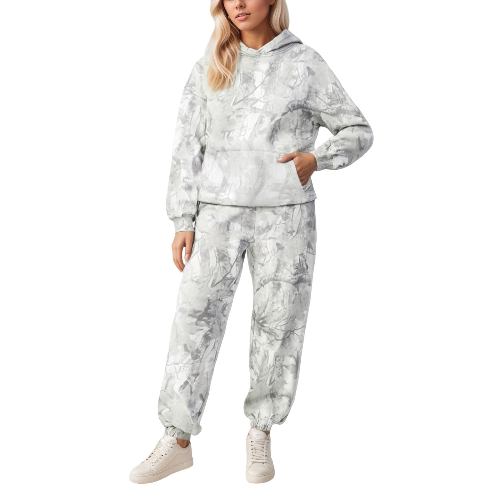 2 Piece Camo Sweatsuits Women Oversized Maple Leaf Print Hoodies and ...