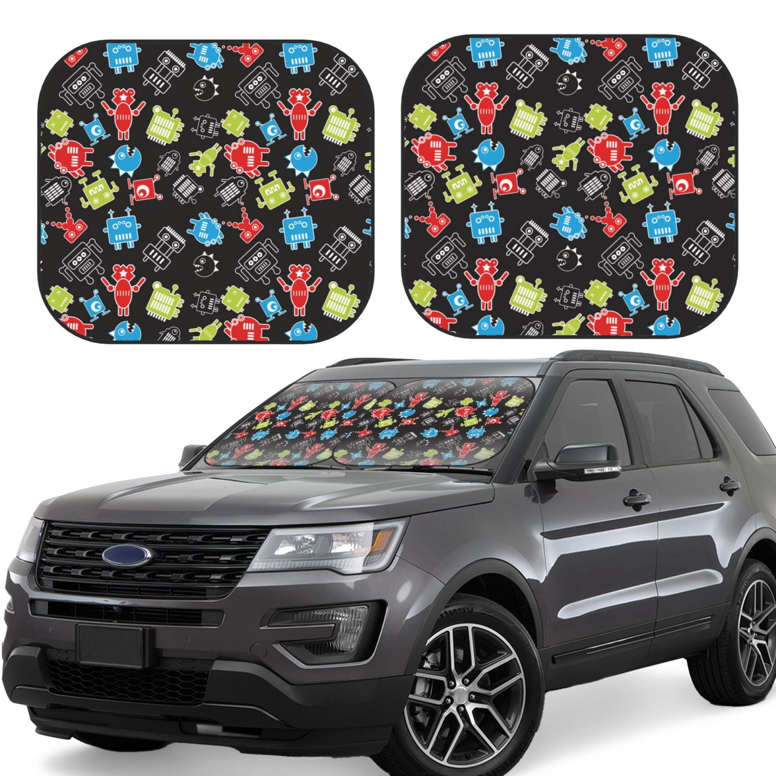 2 Piece Car Windshield Sun Shade - Abstract Cartoon Robot Foldable ...