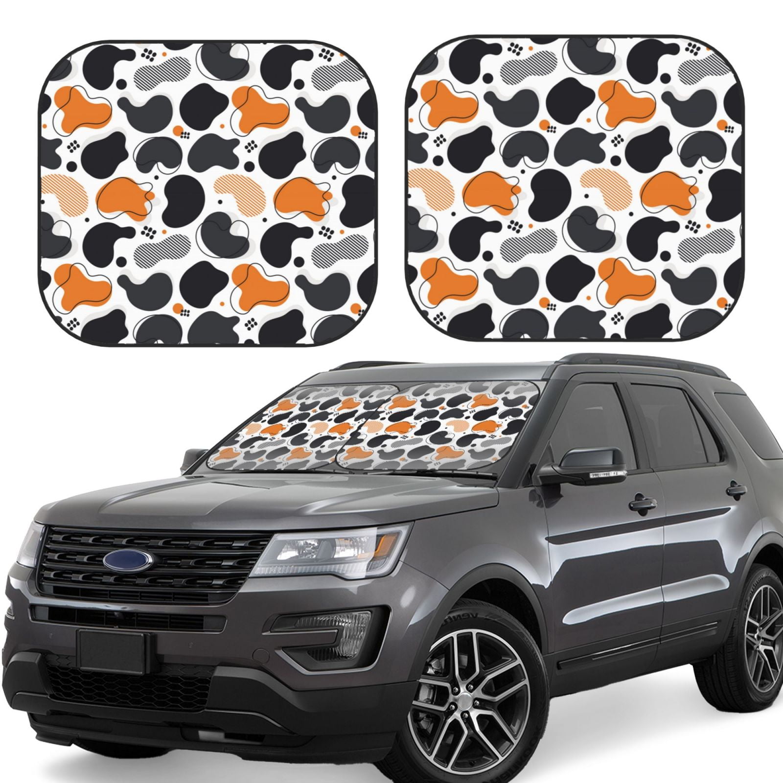 2 Piece Car Windshield Sun Shade - Abstract Irregular Shapes Pattern ...