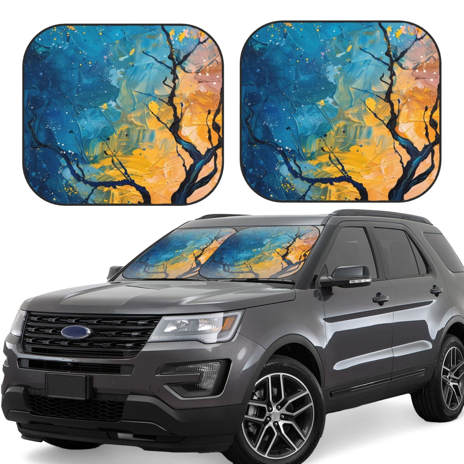 2 Piece Car Windshield Sun Shade - Abstract Night Sky Tree Foldable ...