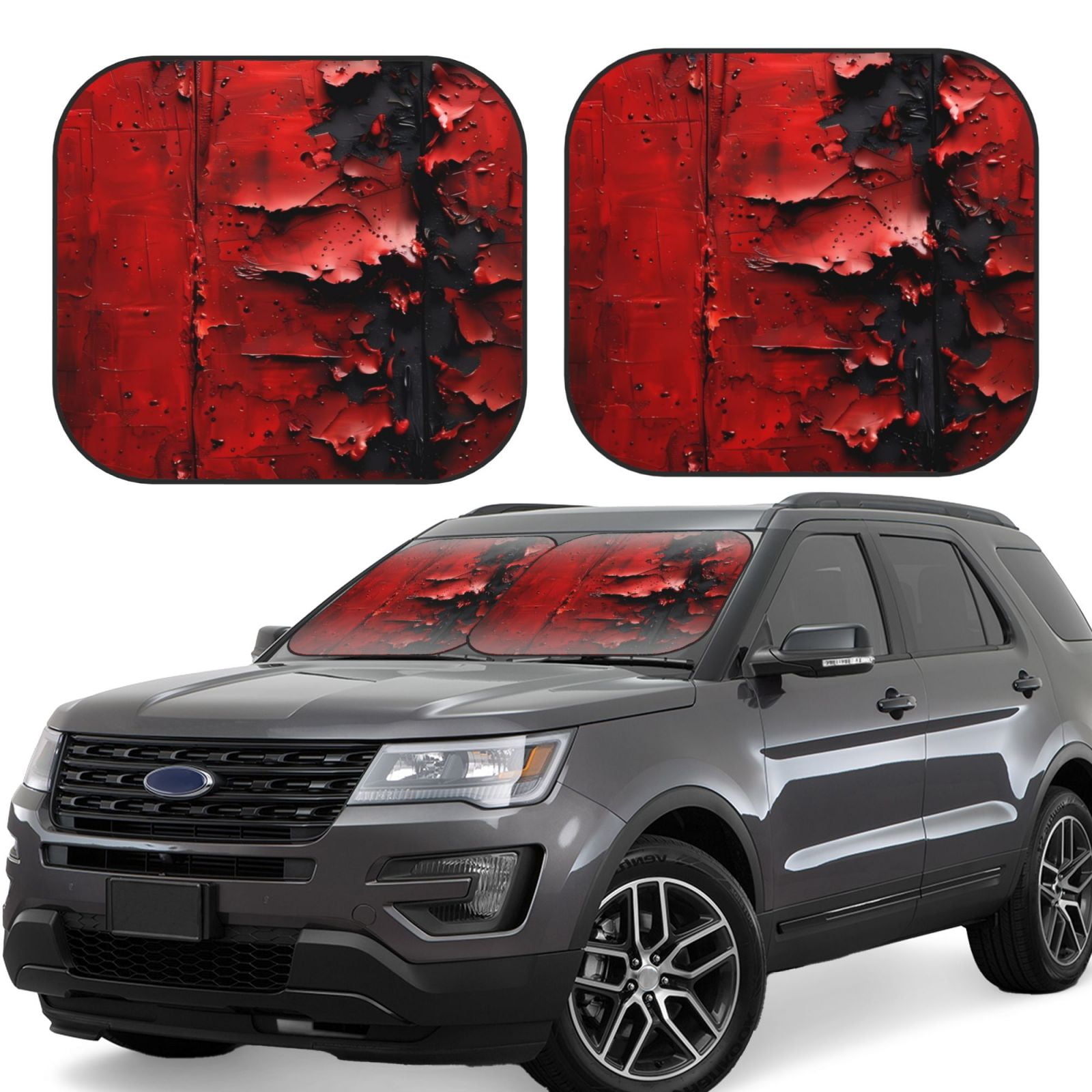 2 Piece Car Windshield Sun Shade - Abstract Red Textured Canvas ...