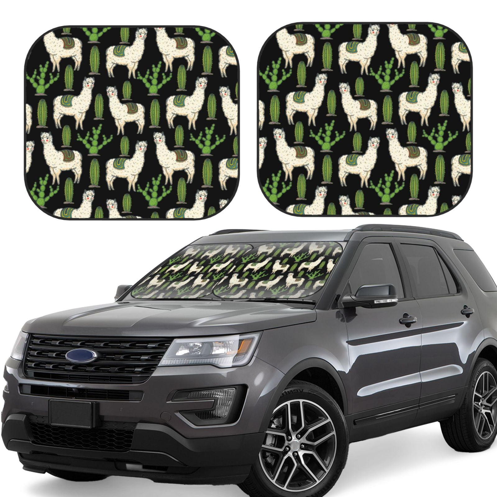 2 Piece Car Windshield Sun Shade - Alpaca Cute llamas cactus funny ...