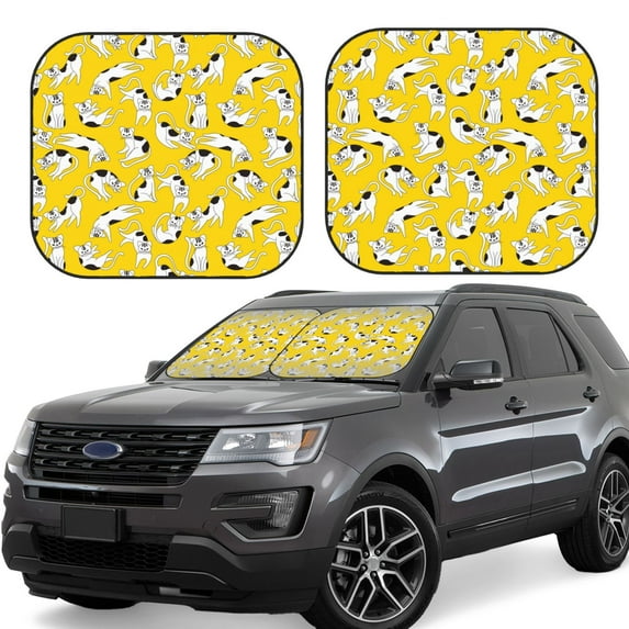 2 Piece Car Windshield Sun Shade - Artistic Cute Cartoon Cat Yellow ...